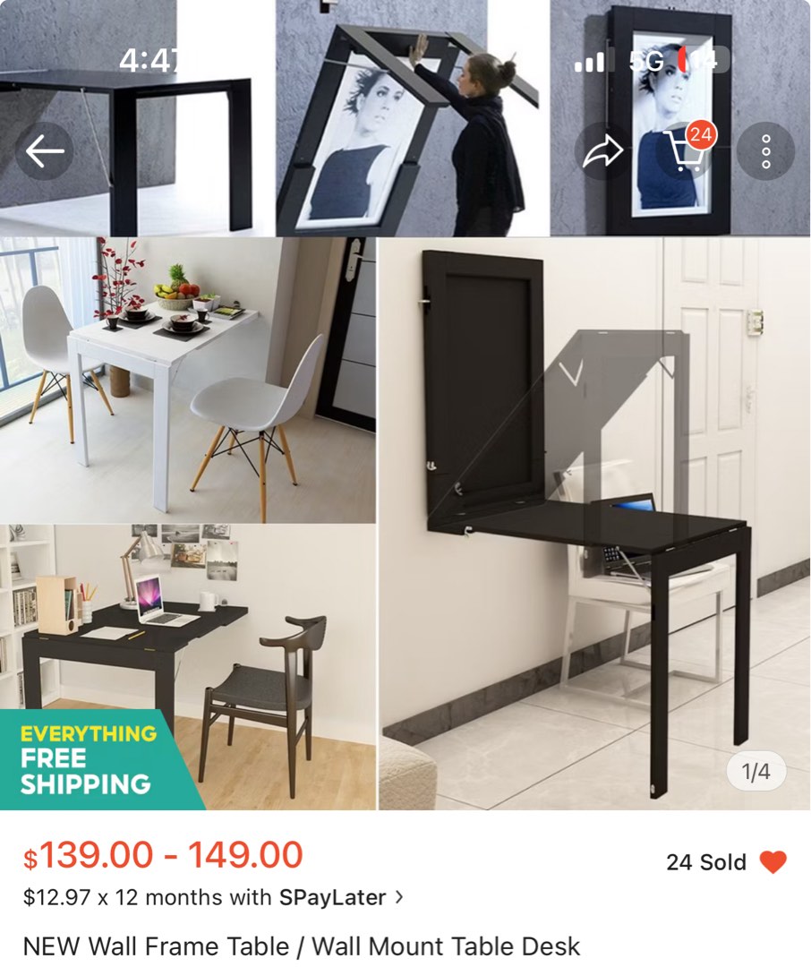 Wall Frame Table / Wall Mount Table Desk, Furniture & Home Living ...