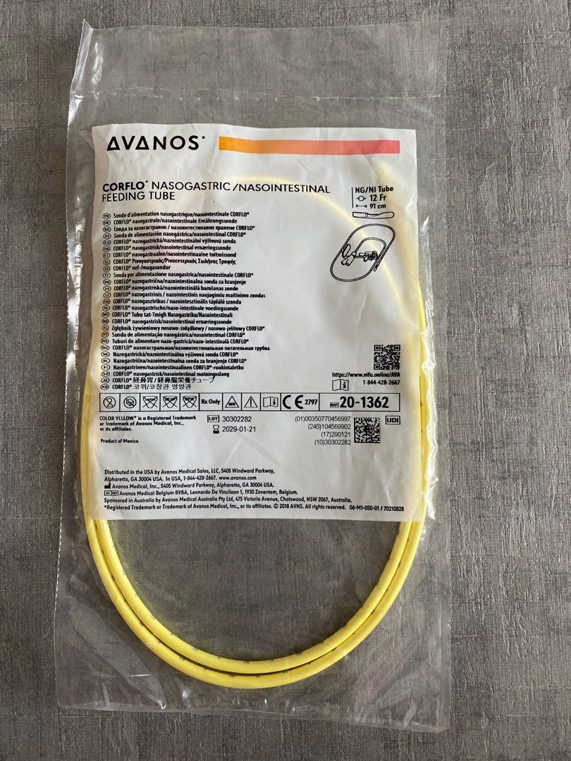 Avanos Corflo NG/NI Feeding Tube Size 12, Health & Nutrition, Medical ...