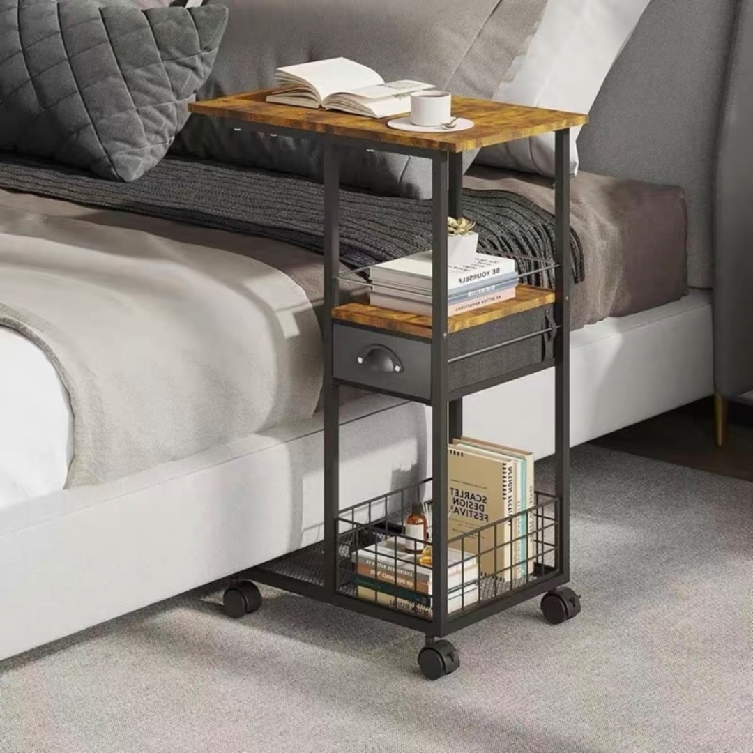 Bedside Trolley Rack | Bedroom Rolling Shelf | Small Side Storage Cart ...
