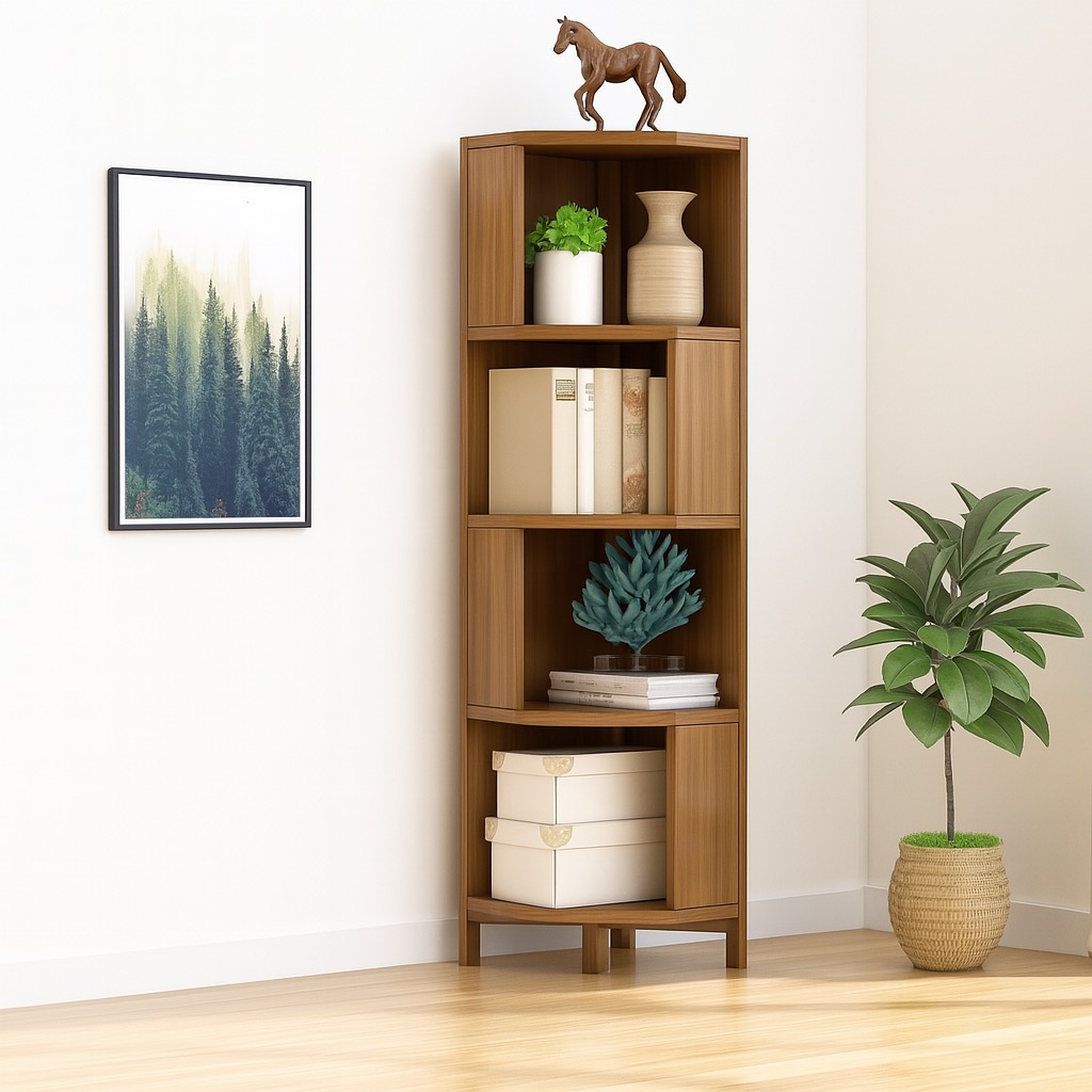 Corner Display Bookshelf | Space Saving Bookcase | Standing Wooden Book ...