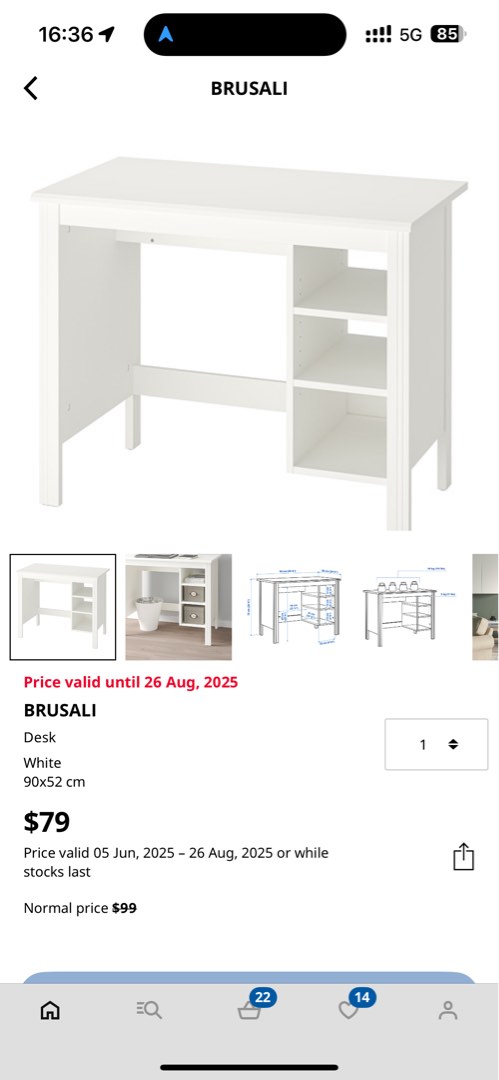 IKEA BRUSALI Desk - White, Furniture & Home Living, Furniture, Tables ...