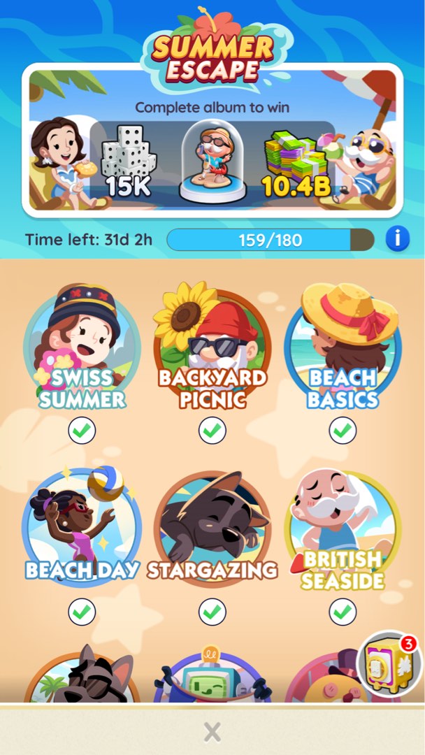 Monopoly Go Stickers Summer Escape, Hobbies & Toys, Toys & Games on ...