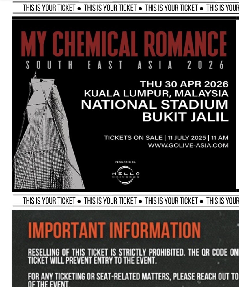 WTS MCR (MY CHEMICAL ROMANCE) TICKET IN KL ZONE A, Tickets & Vouchers ...