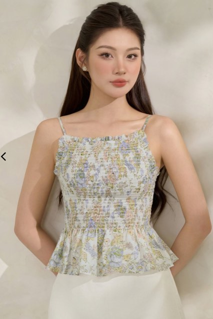 Chello Thalia Shirred Peplum Top In Sketchbook Blooms XS+, Women's ...