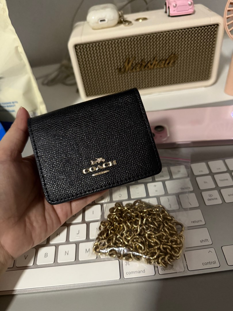 Coach Wallet on Chain Black Leather, Luxury, Bags & Wallets on Carousell