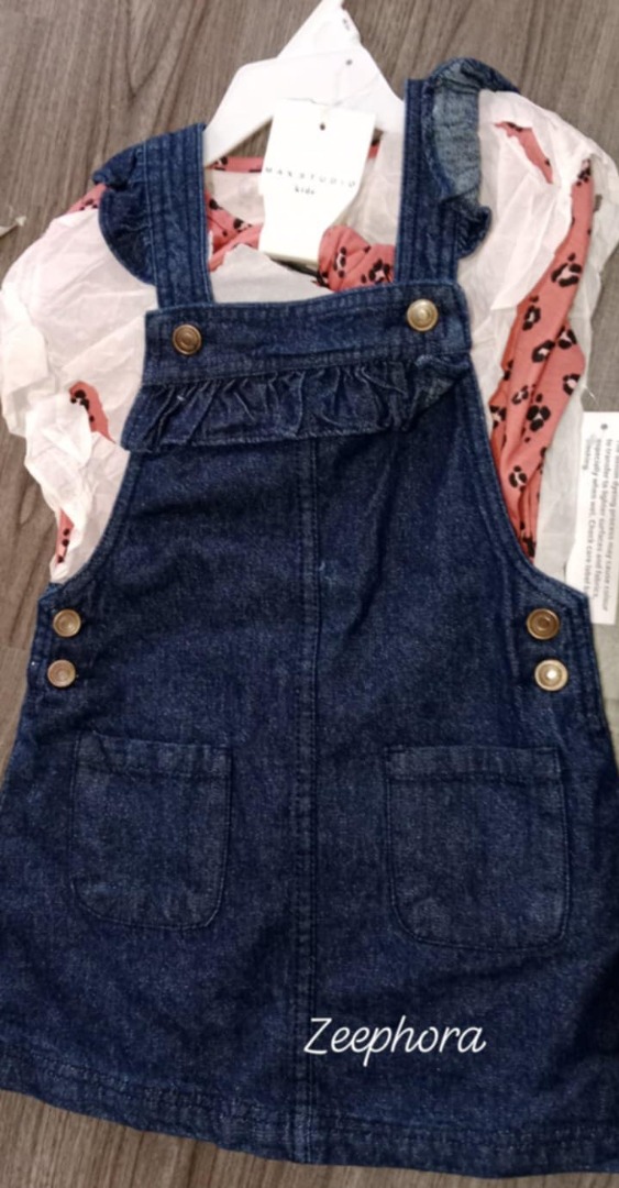 Max studio Kids Denim Jumper Dress Set 3T & 4T, Babies & Kids, Babies ...