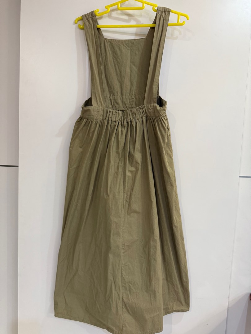 Olive Green Pinafore Dress, Women's Fashion, Dresses & Sets, Dresses on ...