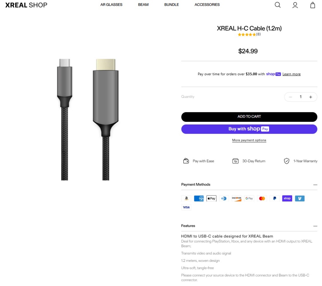 XREAL H-C Cable (1.2m) Brand New, opened packaging to test, Computers ...