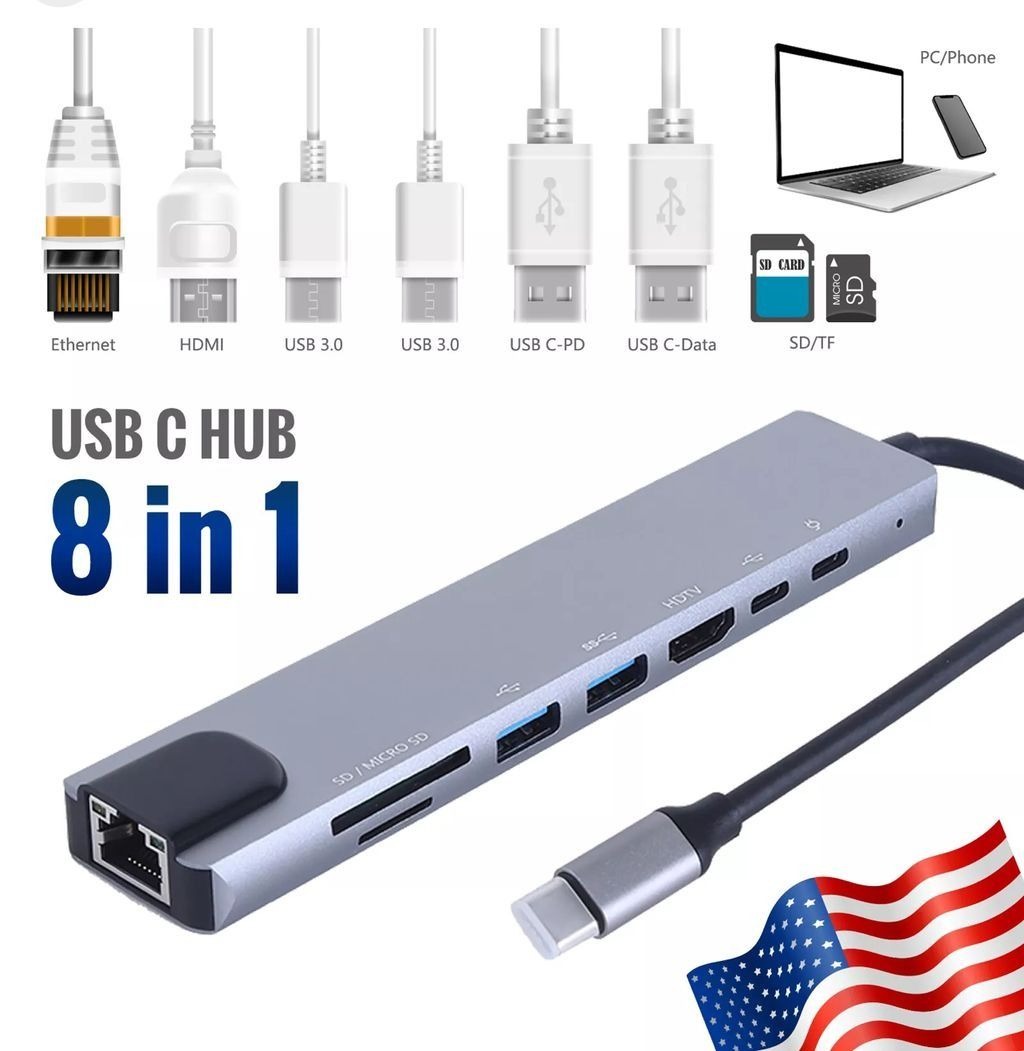 8 in 1 docking station multifunctional hub card reader USB to C-type ...