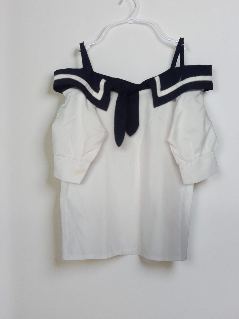 Atasan Sailor Off-Shoulder tali bahu, Fesyen Wanita, Pakaian Wanita ...