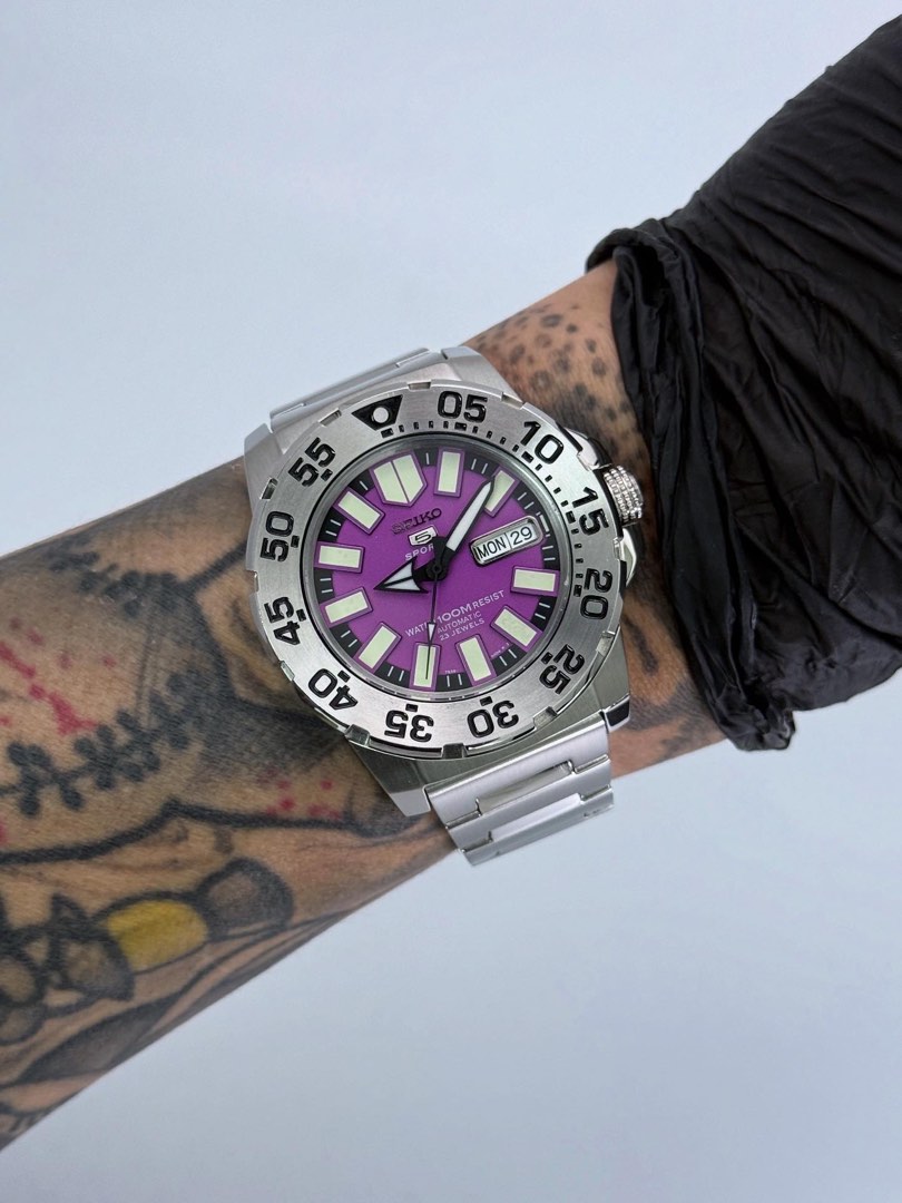 Custom Seiko Mod 44mm Purple Baby Monster Automatic Watch, Men's ...