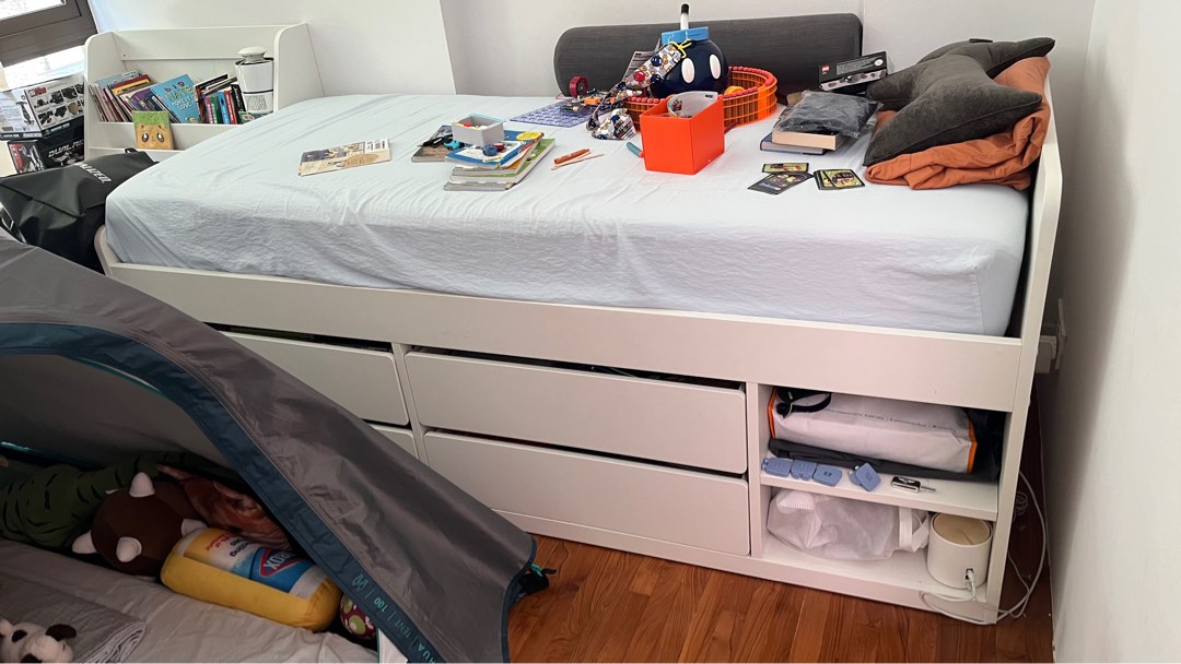 IKEA Slakt Bed Frame with Storage Drawers, Furniture & Home Living ...