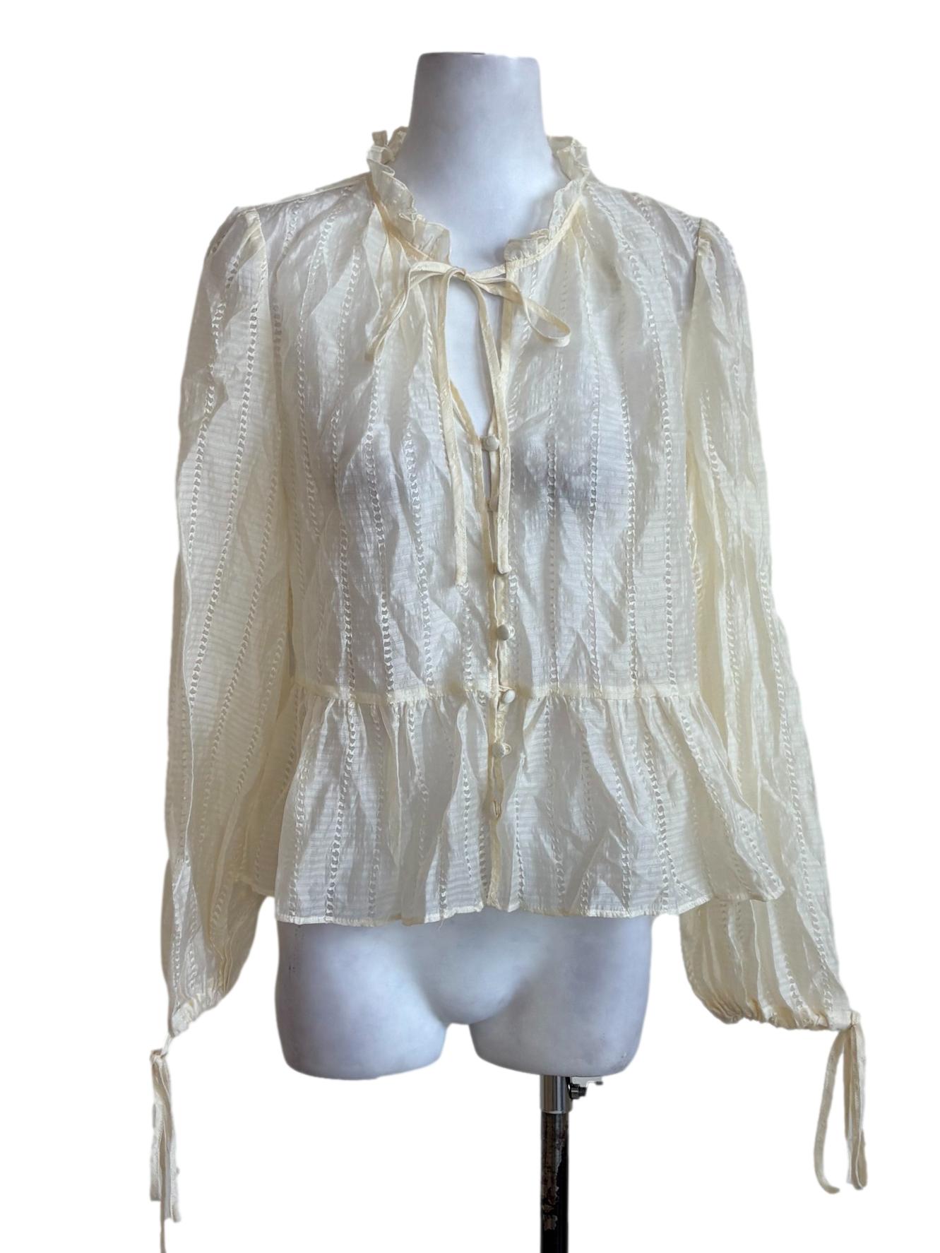 Love Bonito Cream Sheer Eyelet Peplum Top, Women's Fashion, Tops, Other ...