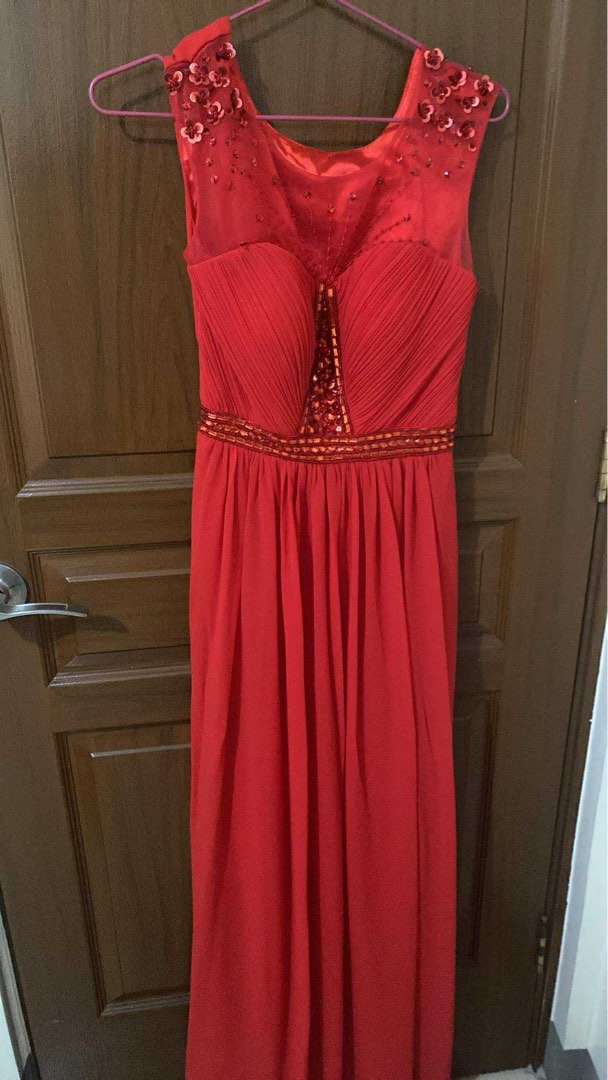 Red dress gown tinghun wedding, Women's Fashion, Dresses & Sets ...