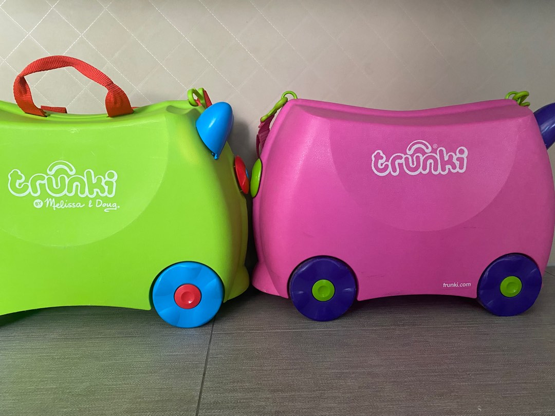 Trunki Ride-on Suitcase - Green & Pink, Hobbies & Toys, Travel, Luggage ...
