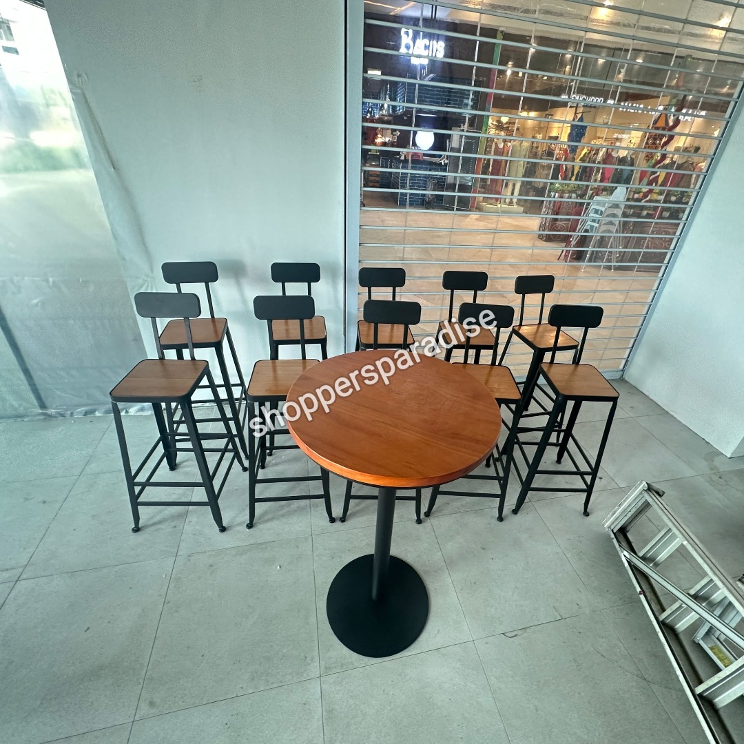 TSBT 002 Solid Wood Round Shape Bar Table, High Bar Stool Chair Cafe ...