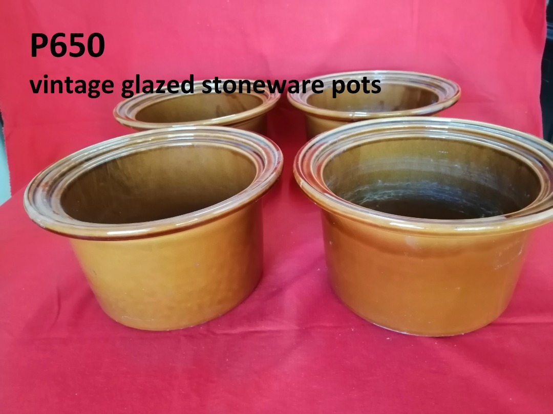 Vintage multipurpose brown glazed stoneware pots (please read details ...