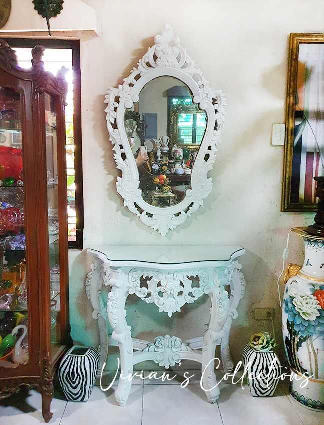 Vintage Narra White Victorian Console Table and Mirror Set (Big, Thick ...