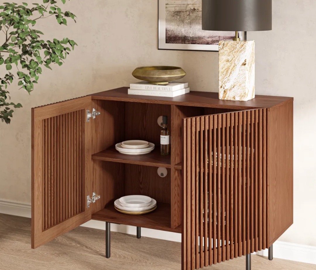 Wooden Cabinet with Slatted Doors, Furniture & Home Living, Furniture ...