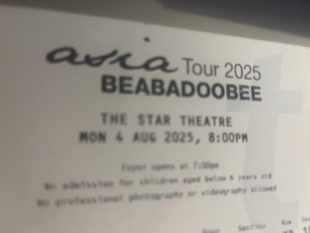 [In-hand] [WTS] Beabadoobee Asia Tour 2025 1x Physical Ticket , Tickets ...