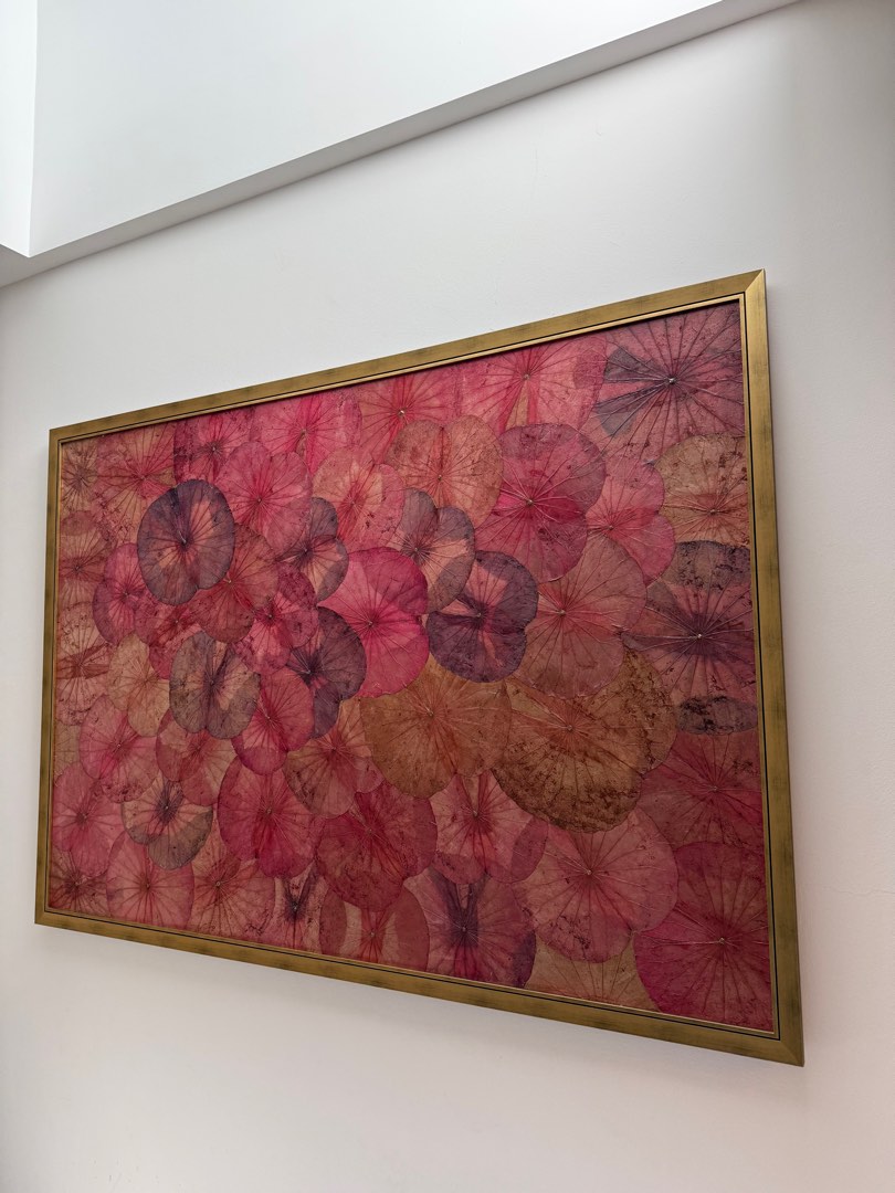 1.4x2.0m Abstract Lotus Leaves on Canvas Artwork with Gold Frame ...