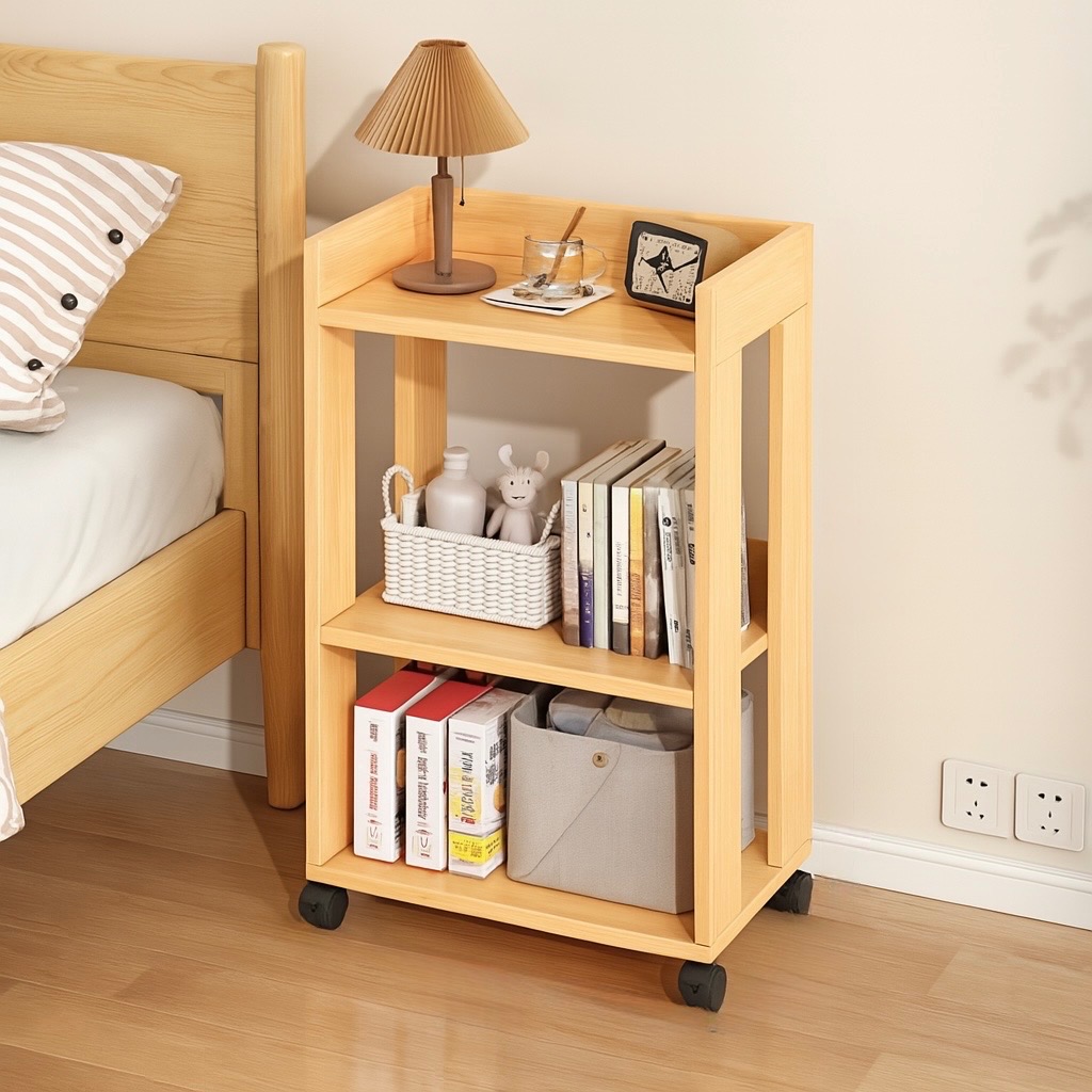 3 Layer Side Table | Rolling Wooden Bedside Table | Open Storage Book ...