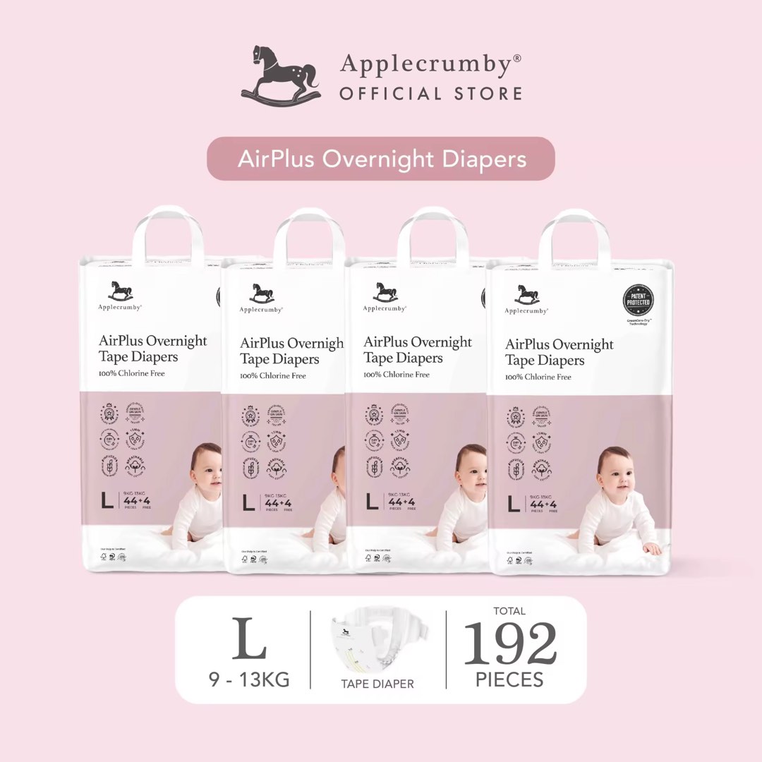 Applecrumby Overnight Tape Diapers - L, Babies & Kids, Bathing ...