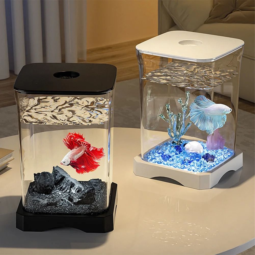 Betta Fish Tank Aquarium Starter Kit Mini Desktop Rectangular Fish Tank ...