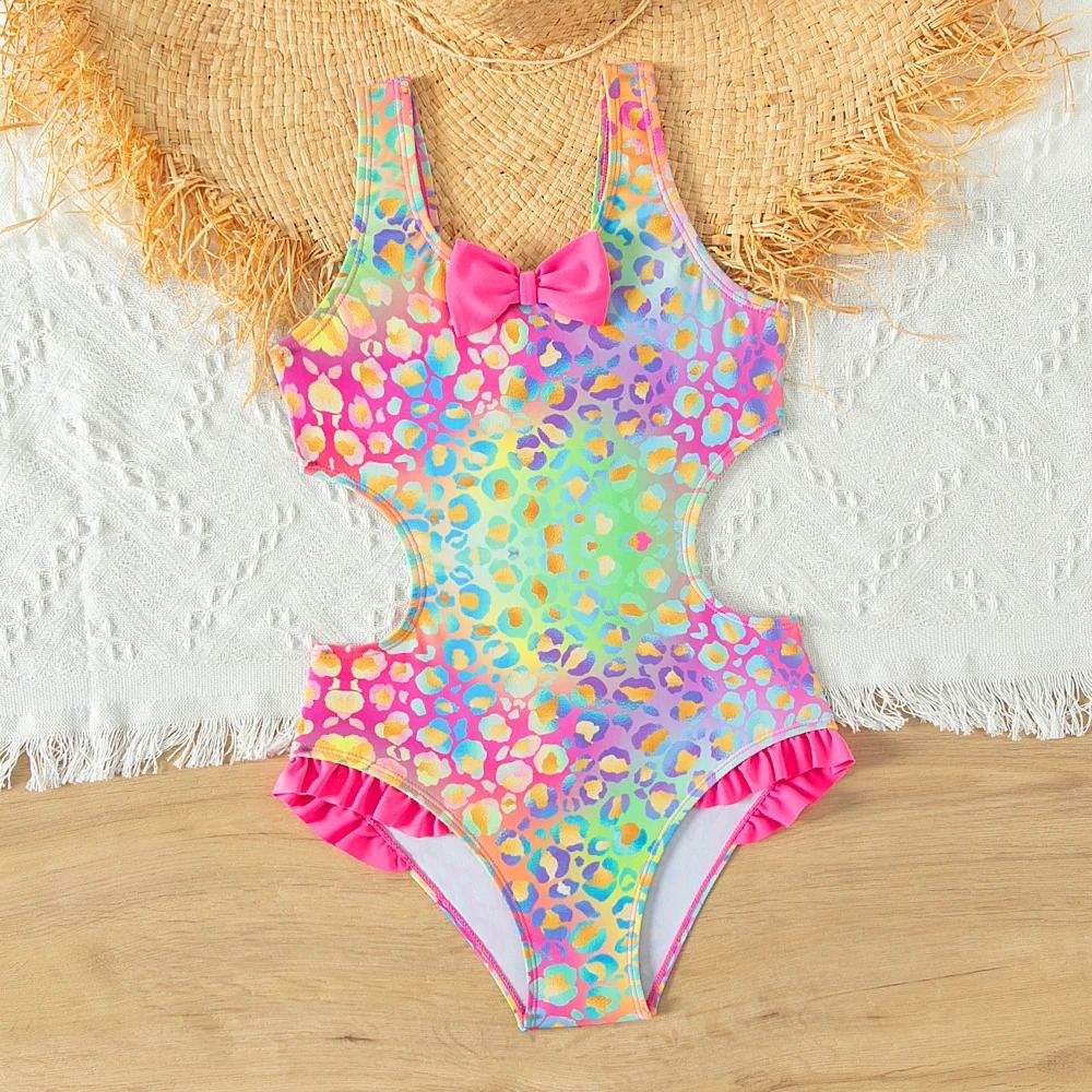 Bright and colorful girls swimwear with bow ruffle one-piece Bathing ...