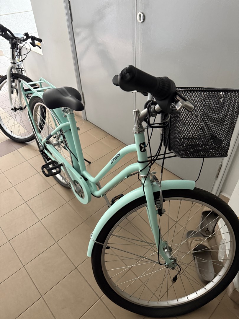 BTWIN City Bike with Basket - Mint Green City Bike Elops 120 Low Frame ...