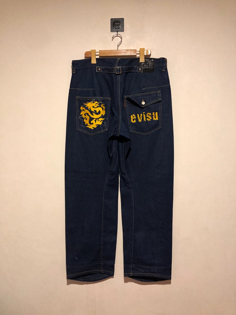 Evisu Embroidery Logo Button Fly Selvedge Denim Pants (Raw Denim), Men ...