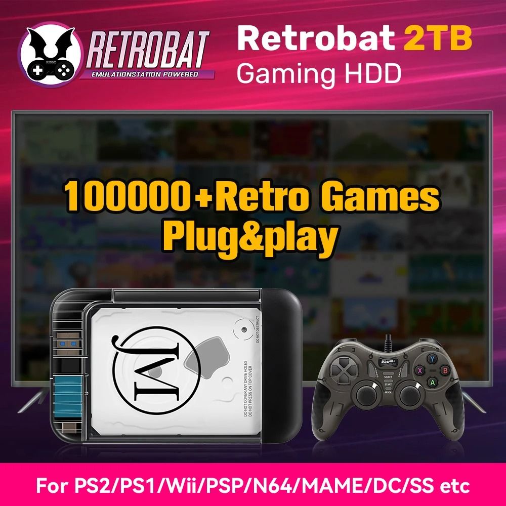 JMachen Hyper Base RB 2TB Gaming HDD Retrobat OS Retro Game Console with 100000+ Retro Games for ...
