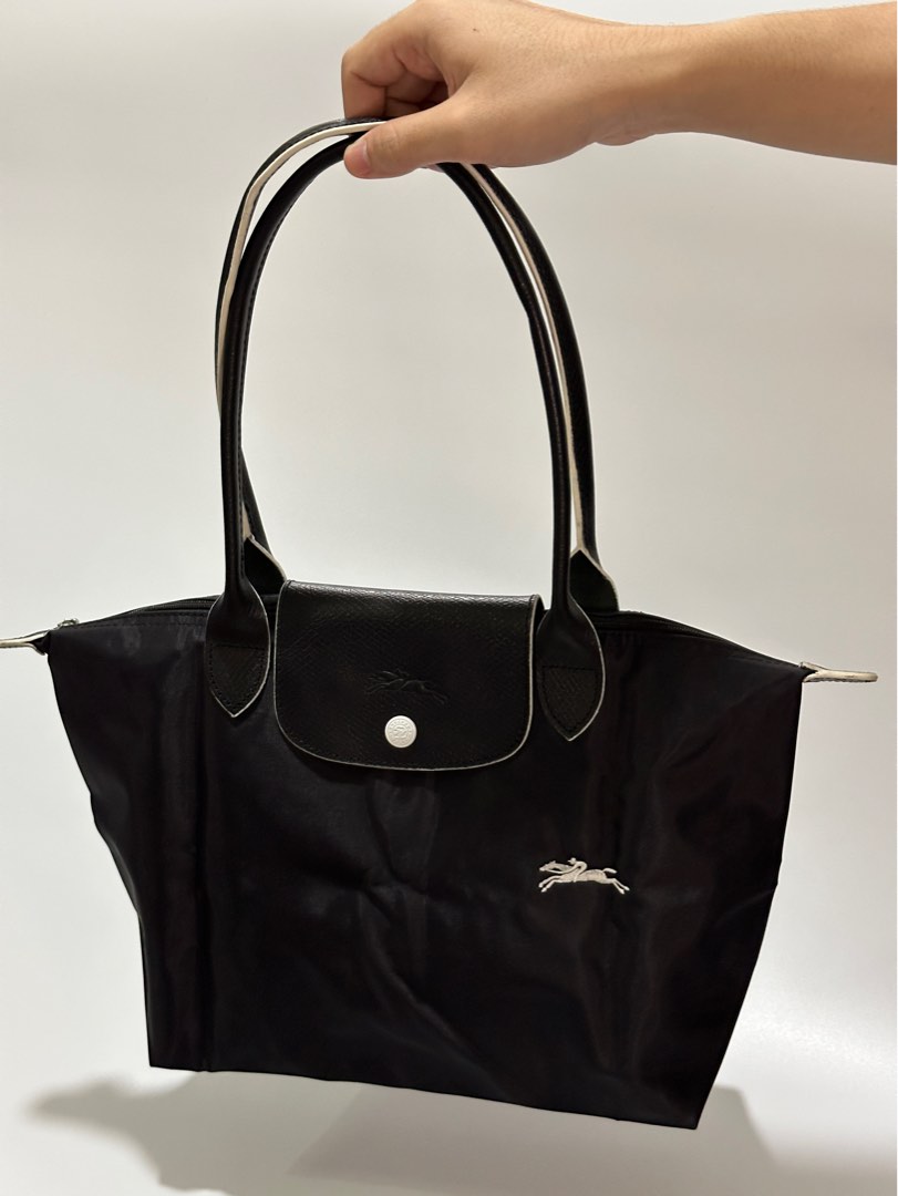 Original Longchamp Le Pliage Black Medium Long Handle, Women's Fashion ...
