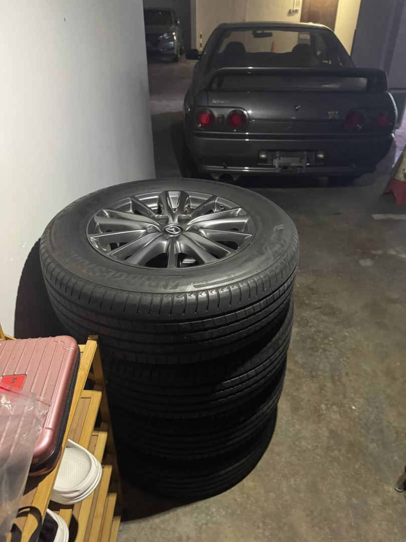 selling 17" cx-5 stock rims /w Alenza 001 tyres, Car Accessories, Tyres & Rims on Carousell