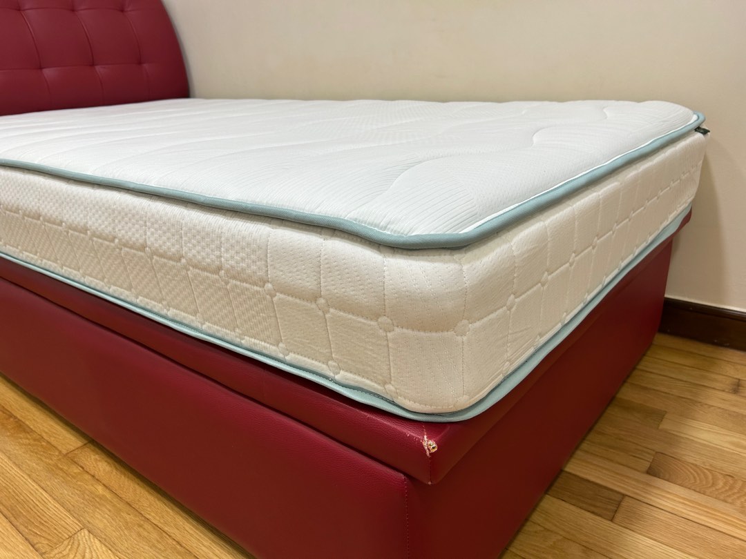 Super Single Storage Bed with Headboard and Mattress, Furniture & Home ...
