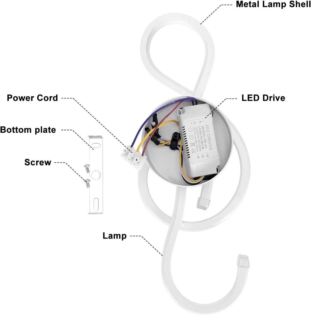 Treble Clef LED Wall Lamp - White22W Modern LED Wall Light Fixtures ...