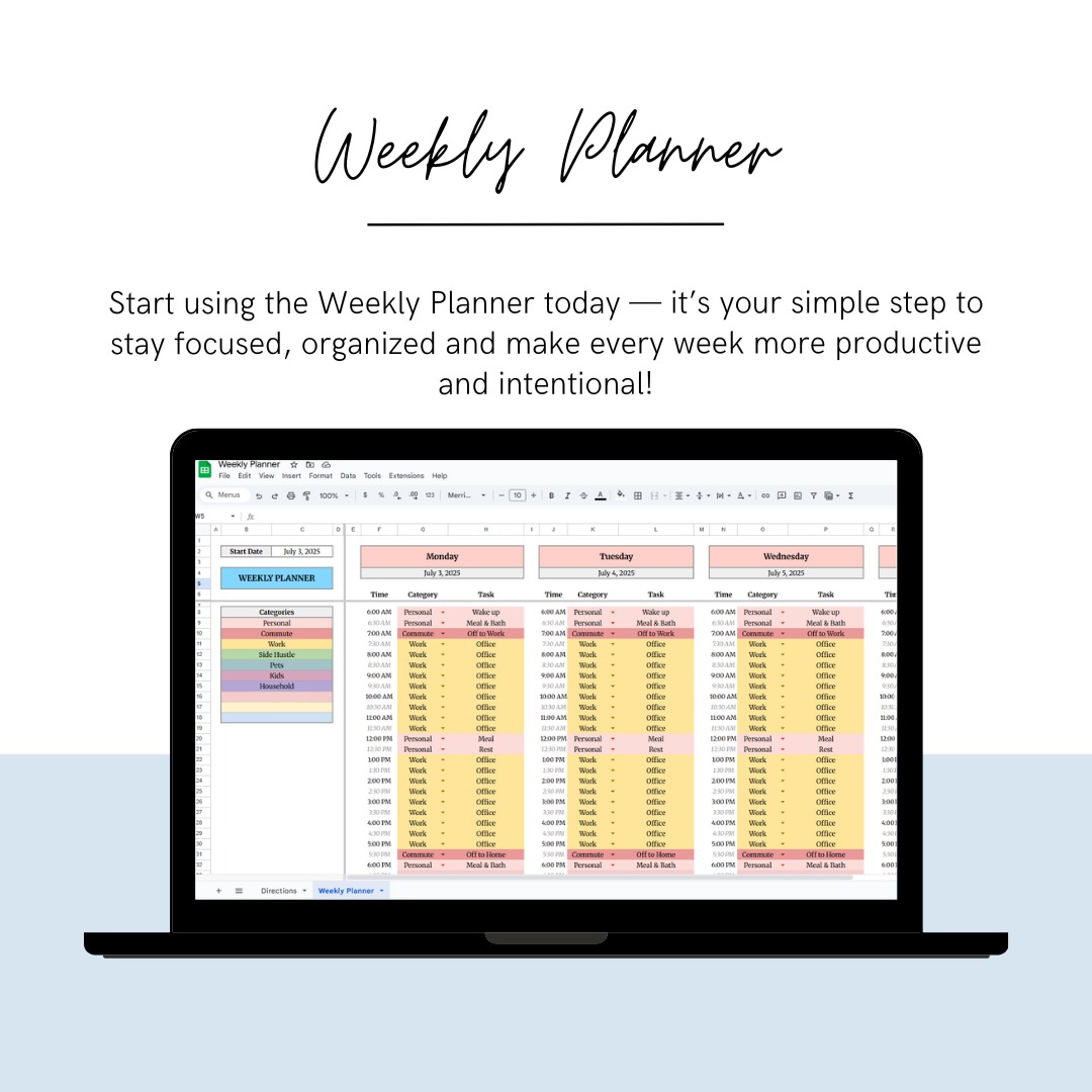Weekly Planner | Weekly Schedule Template | Weekly Productivity Tracker ...