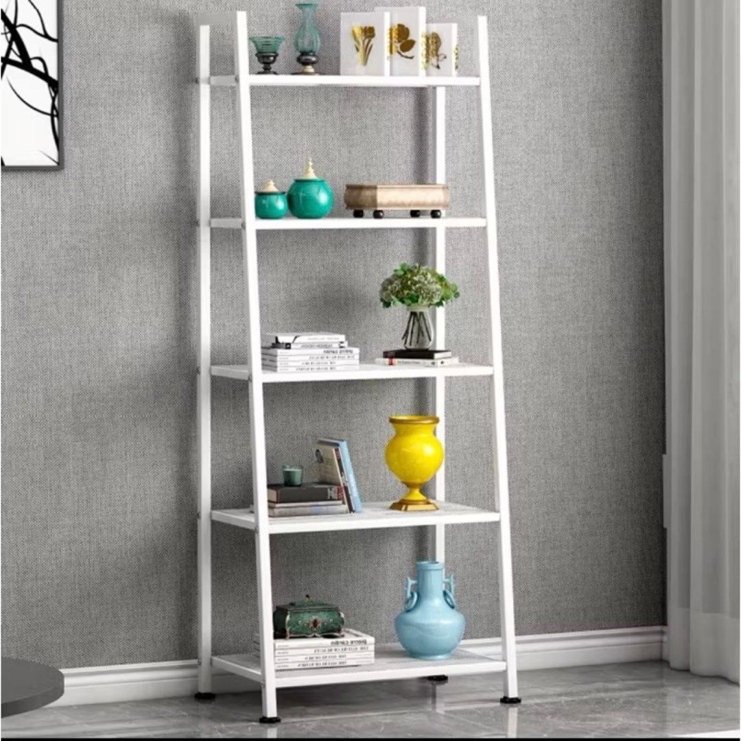 White Ladder Shelf | Modern Ladder Bookshelf | Five-Tier Home Display ...