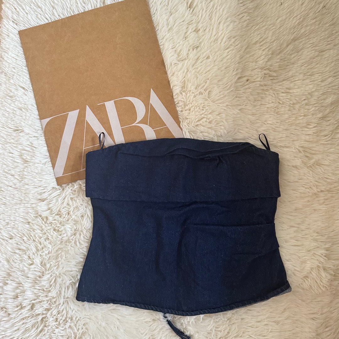 Zara Denim Tube Top, Women's Fashion, Tops, Sleeveless on Carousell