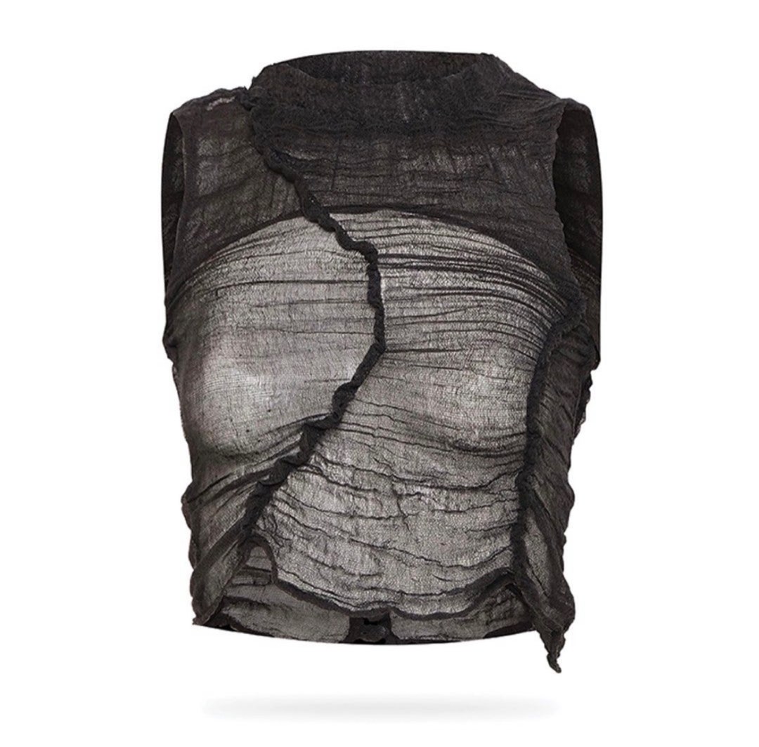 KALLARONA Black Ombak Top Hitam Sheer Texture, Fesyen Wanita, Pakaian ...