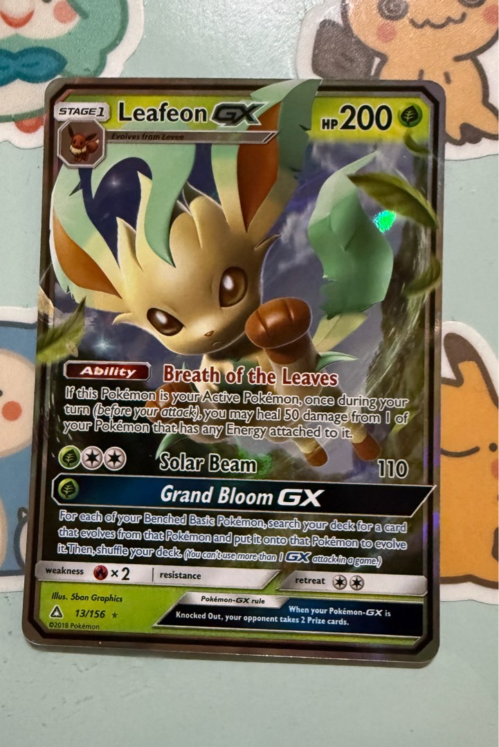 Leafeon Gx Ultra Prism Sun and Moon 13/156 pokemon card eevee, Hobbies ...