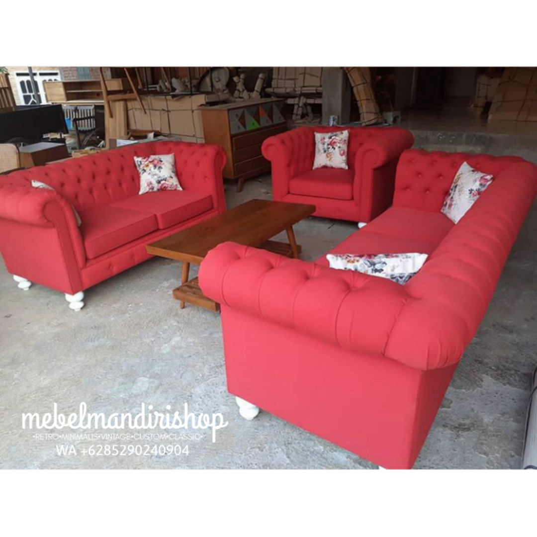 Set Kursi Sofa tamu chesterfield merah kursi sofa tamu kursi sofa tamu ...