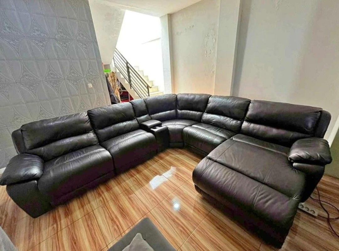 Sofa Informa Cheers corner L Shape + 2 recliner kulit asli (nego ...