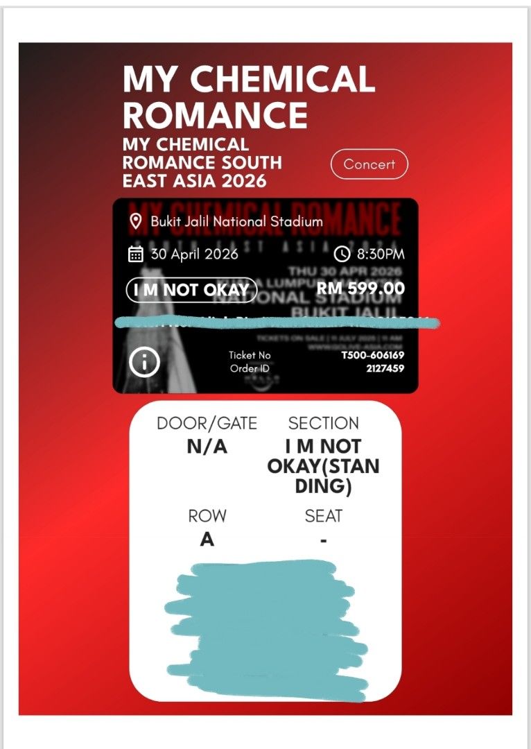 WTS My Chemical Romance MCR Standing 1 Ticket, Tickets & Vouchers ...