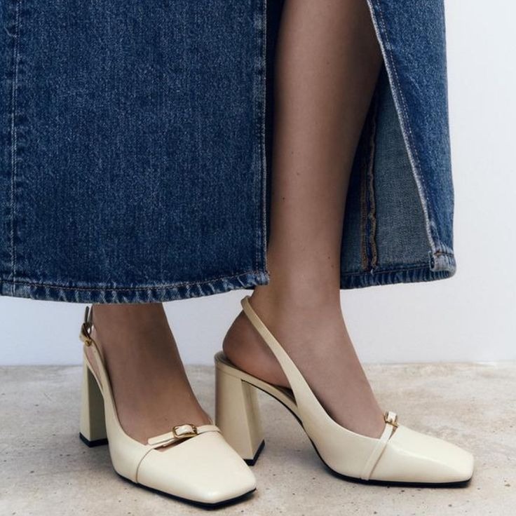 ZARA Square Toe Leather Shoes, Women's Fashion, Footwear, Heels on ...