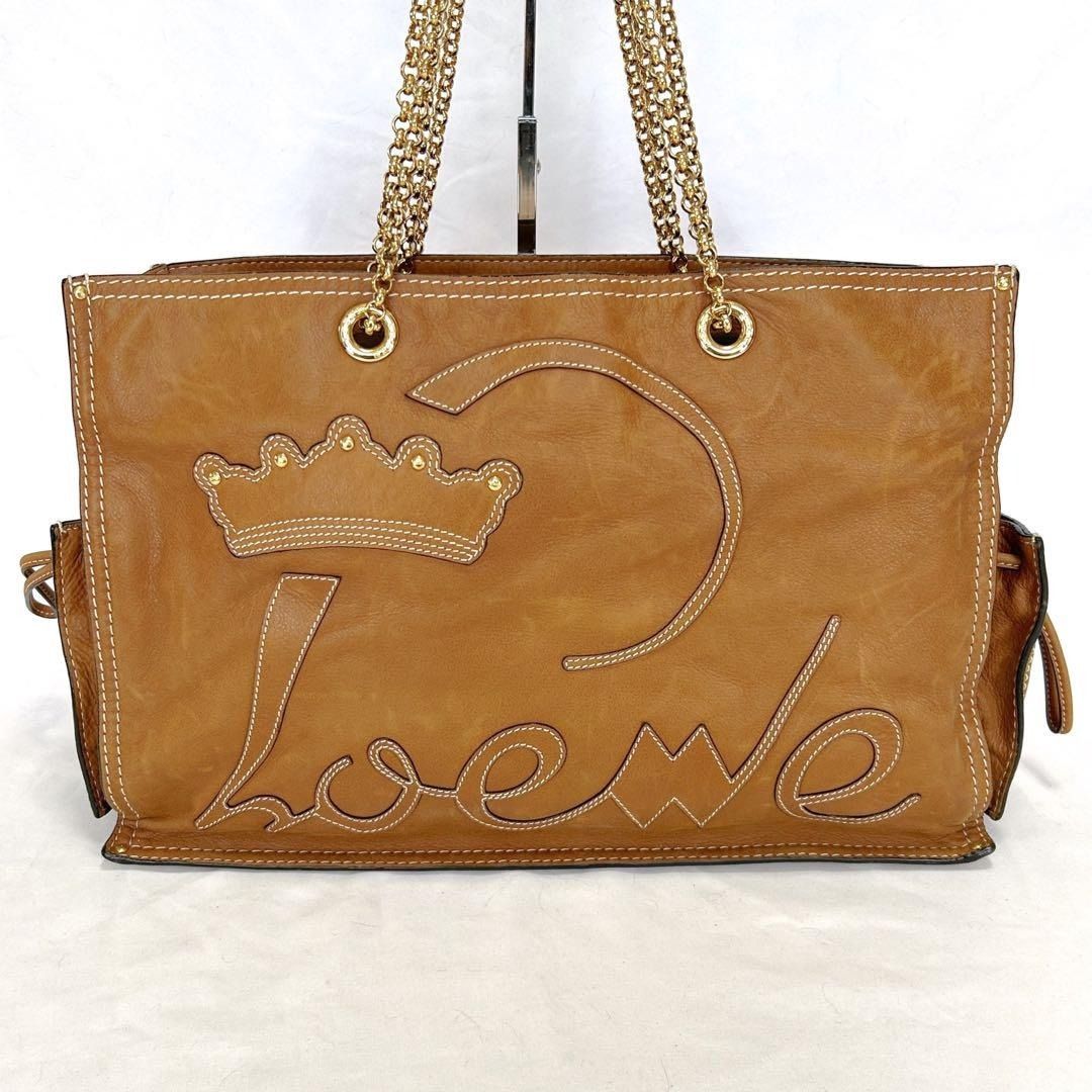 Authentic LOEWE Chain Shopper Tote Bag Leather Logo Stitching w ...