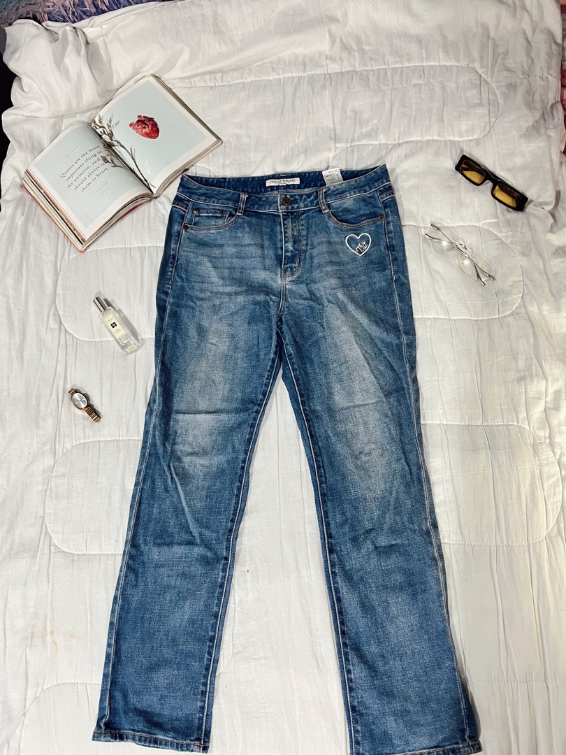 mid waist straight cut blue denim jeans, Women's Fashion, Bottoms ...