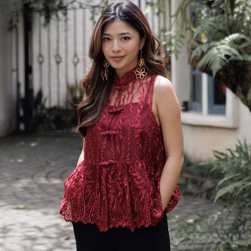 NEWTAG !! ECLAIR CHEONGSAM QIBAO TOP MERAH MAROOM IMLEK CNY SINCIA TINGJING SANGJIT TUNANGAN ...