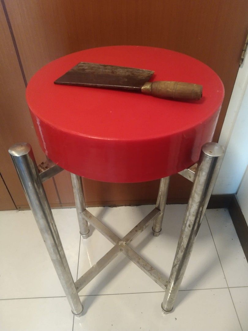 Vintage Butcher Block Stool with Cleaver, Furniture & Home Living ...