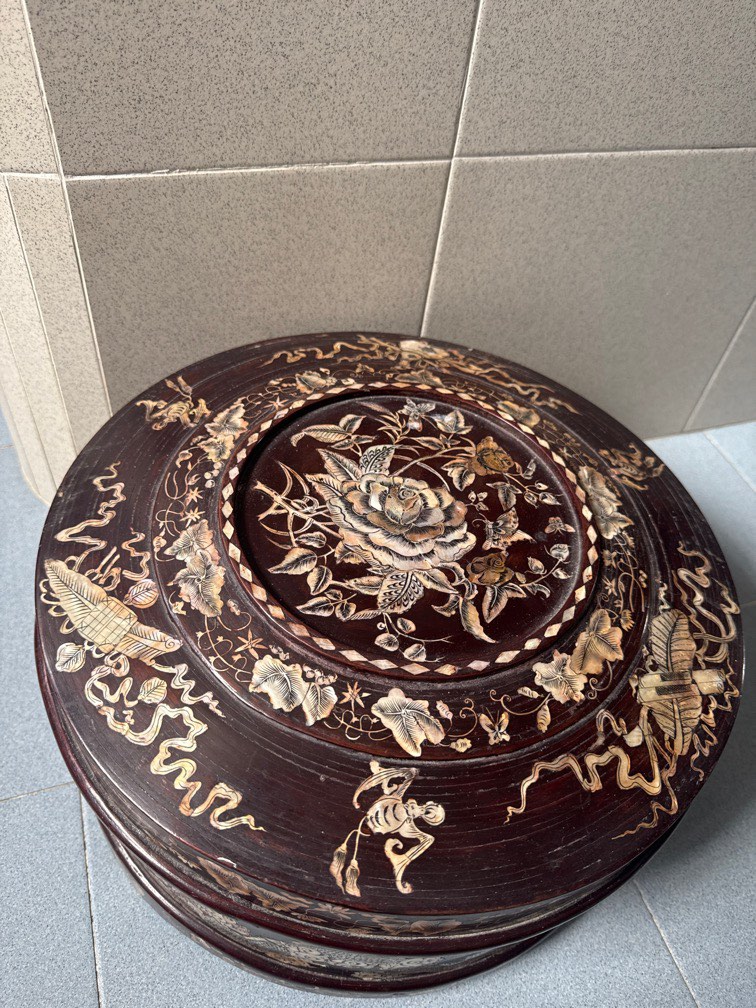 完整双龙戏珠娘热风格果盒Vintage shell decorated double dragons playing Festival ...